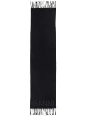 GANNI Scarf With Logo - Black