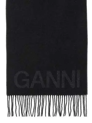 GANNI Scarf With Logo - Black