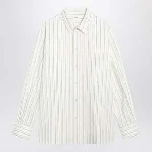 Saint Laurent Striped Cassandre Shirt In Cotton - White