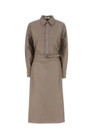 Fendi Cappuccino Poplin Shirt Dress - Brown