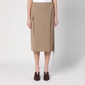 Victoria Beckham Sand-coloured Pinstriped Wrap Skirt - Cream