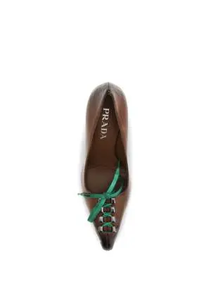 Prada Leather Lace-up Pumps - Brown