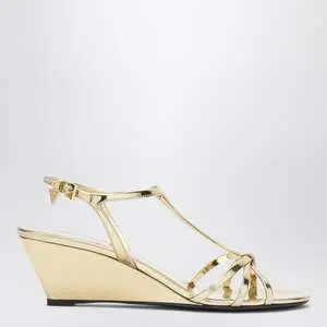 Prada Platinum Leather Wedge Sandals