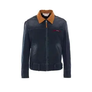 Marni Canvas Jacket With Contrasting Collar And Logo - Blue