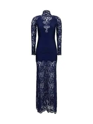 Rabanne Long Lace And Jersey Dress - Blue