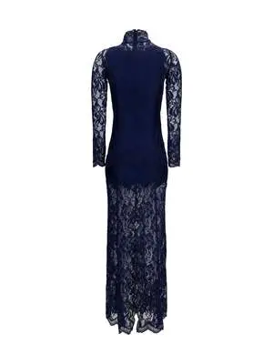 Rabanne Long Lace And Jersey Dress - Blue