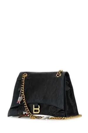 Balenciaga Leather Medium Crush Chain Shoulder Bag - Black