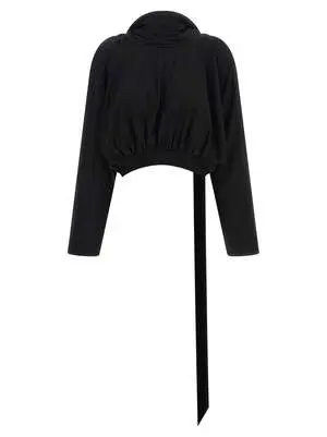 Rick Owens Cropped Hooded Top - Black
