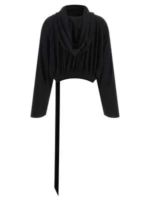 Rick Owens Cropped Hooded Top - Black