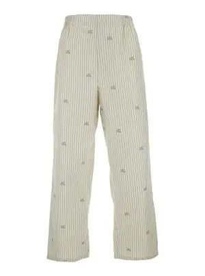 Jacquemus Beige Pants With Elasticated Waist And Striped Design In Cotton - Multicolor