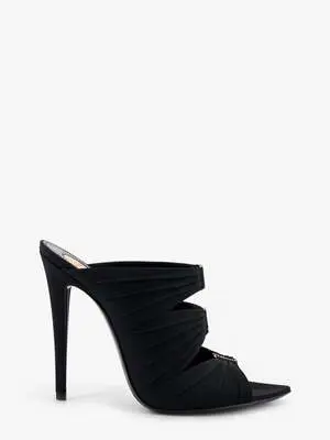 Saint Laurent Emilie Satin Sandals With Rhinestone Logo Detail - Multicolor