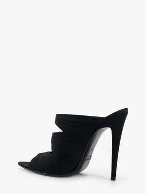 Saint Laurent Emilie Satin Sandals With Rhinestone Logo Detail - Multicolor