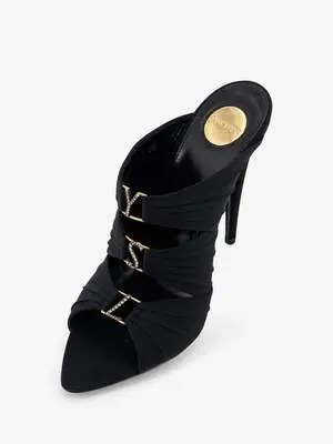 Saint Laurent Emilie Satin Sandals With Rhinestone Logo Detail - Multicolor