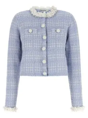 SELF-PORTRAIT Check Knit Jacket - Blue