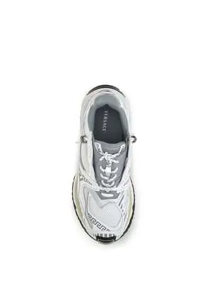 Versace Icaro Sneakers In Fabric, Mesh, And Leather - White