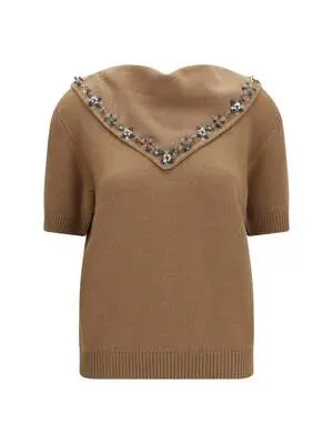Prada Cashmere Sweater With Jewel Scarf - Brown