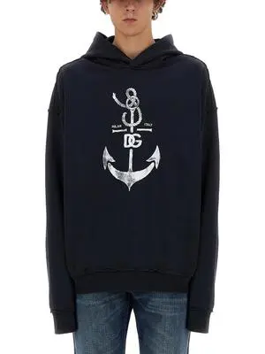 Dolce & Gabbana Sweatshirt With Navy Print - Blue