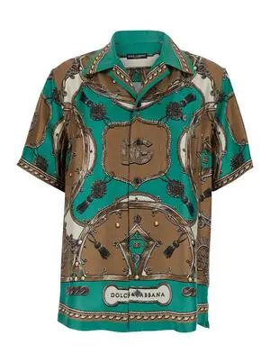 Dolce & Gabbana Bowling Shirt With Cuban Collar And All-over Floral Print In Silk For - Multicolor
