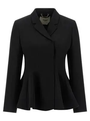 Fendi Grain De Poudre Wool Blazer - Black