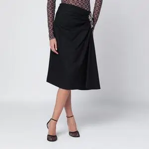 Dries Van Noten Navy Draped Skirt With Brooch - Blue