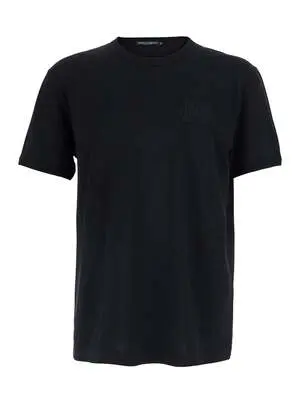 Dolce & Gabbana Crew Neck T-shirt With Logo On The Front In Cotton For - Black