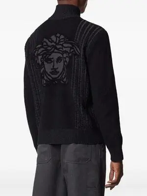 Versace Medusa Zip Up Cardigan - Gray