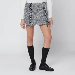 DURAZZI MILANO White Patterned Wool-blend Mini Skirt - Black