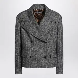 Dolce & Gabbana Dark Grey Short Oversized Striped Jacket - Gray