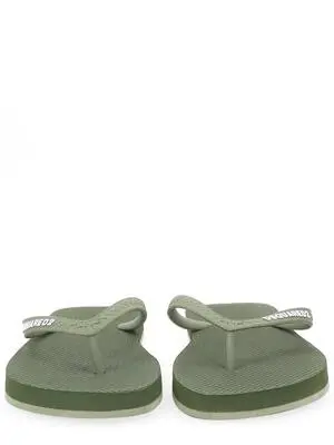 Dsquared2 Rubber Flip Flop Slippers With Logo - Green