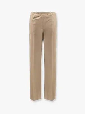 Moncler Cotton Trousers With Logo Patch - Cream