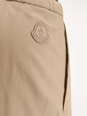 Moncler Cotton Trousers With Logo Patch - Cream