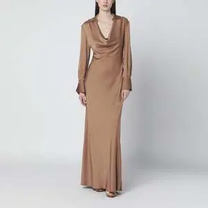 Simkhai Adelle Satin Dress With Draping - Brown
