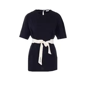 LANVIN Belted Tshirt In Cotton And Silk - Black