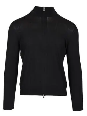 Tagliatore Cotton And Silk High Neck Zip Sweater - Blue
