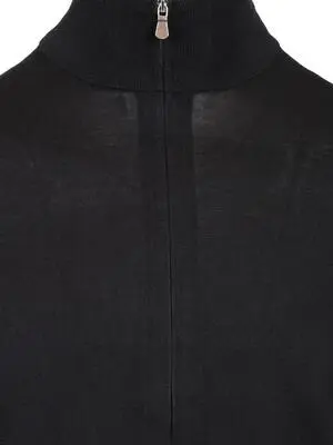 Tagliatore Cotton And Silk High Neck Zip Sweater - Blue