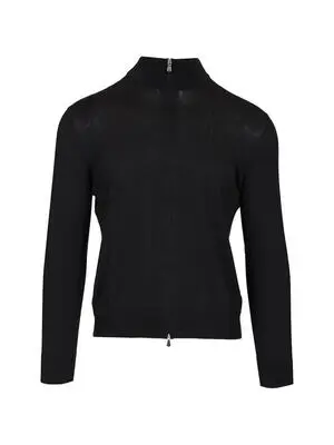 Tagliatore Cotton And Silk High Neck Zip Sweater - Blue