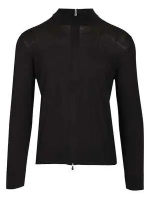 Tagliatore Cotton And Silk High Neck Zip Sweater - Black