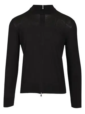 Tagliatore Cotton And Silk High Neck Zip Sweater - Black