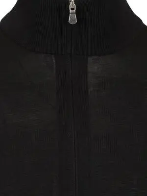 Tagliatore Cotton And Silk High Neck Zip Sweater - Black