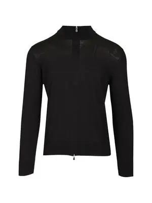 Tagliatore Cotton And Silk High Neck Zip Sweater - Black