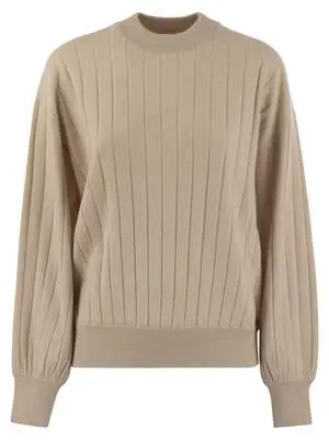 Brunello Cucinelli Cashmere V-neck Sweater With Monile Embroidery - Cream