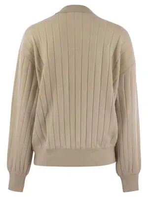 Brunello Cucinelli Cashmere V-neck Sweater With Monile Embroidery - Cream