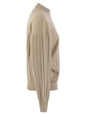 Brunello Cucinelli Cashmere V-neck Sweater With Monile Embroidery - Cream
