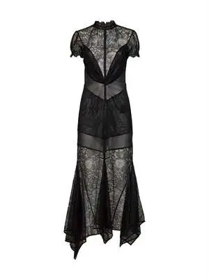 Attico Black Lace Asymmetric Maxi Dress - Multicolor