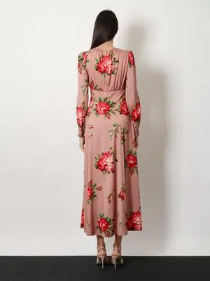 Dolce & Gabbana Long Silk Dress With Bouquet Rose Print - Multicolor