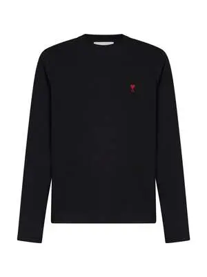 AMI Paris Black Cotton De Cœur Long-sleeved T-shirt - Multicolor