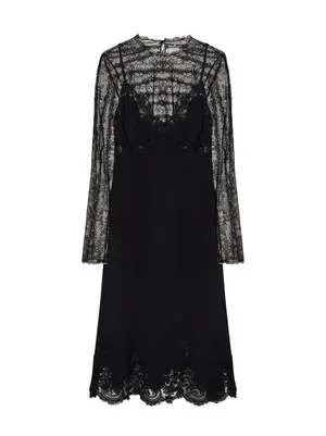 ERMANO SCERVINO Ermanno Scervino Black Cady And Lace Midi Lingerie Dress With Tulle Top - Multicolor