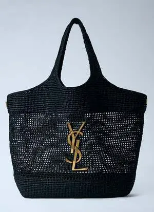 Saint Laurent Rafia Icare Tote Bag - Black