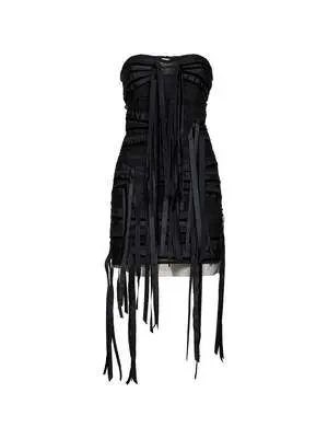 Attico Black Tulle Bustier Mini Dress With Tapes Detail - Multicolor