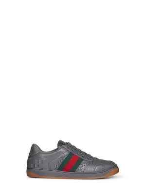 Gucci Dark Grey Perforated Leather Screener Sneakers
